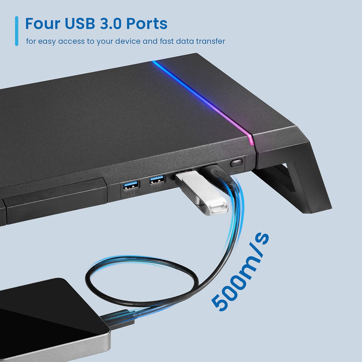 Base para Monitor EWENT EW1268 Foldable RGB c/ Hub USB 3.0 | nanoChip