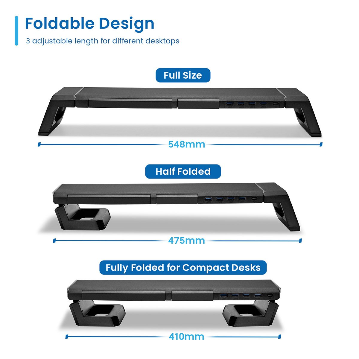 Base para Monitor EWENT EW1268 Foldable RGB c/ Hub USB 3.0 | nanoChip