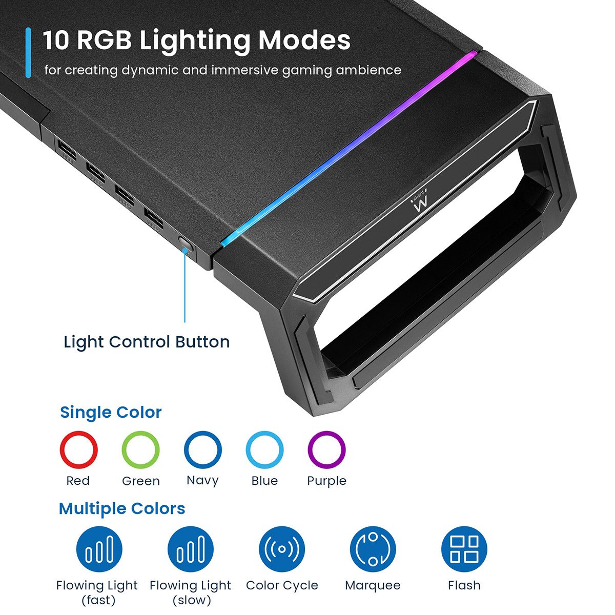 Base para Monitor EWENT EW1268 Foldable RGB c/ Hub USB 3.0 | nanoChip