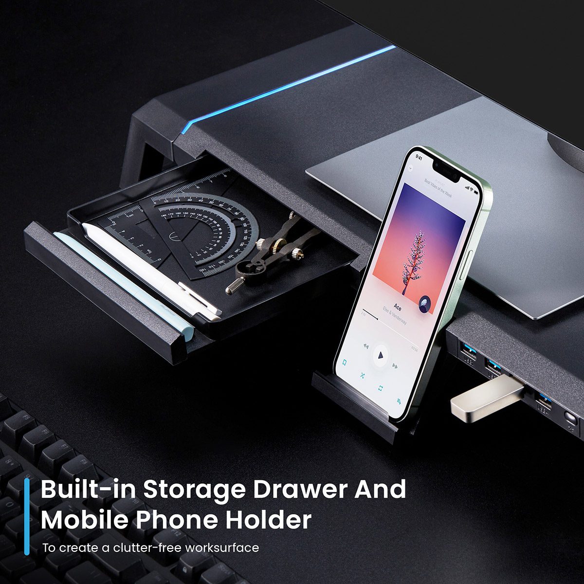 Base para Monitor EWENT EW1268 Foldable RGB c/ Hub USB 3.0 | nanoChip