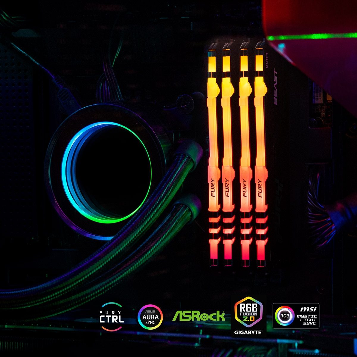 Memória KINGSTON Fury Beast RGB 16GB (1x16GB) DDR4 2666MHz 1R CL16 Preta - nanoChip