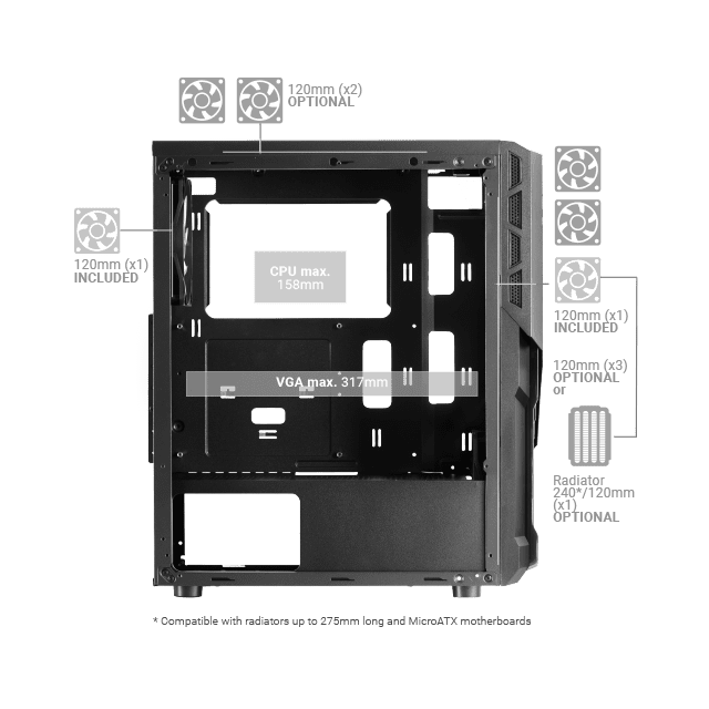 Caixa ATX MARS GAMING MCX2 RGB Acrílio Preto | nanoChip