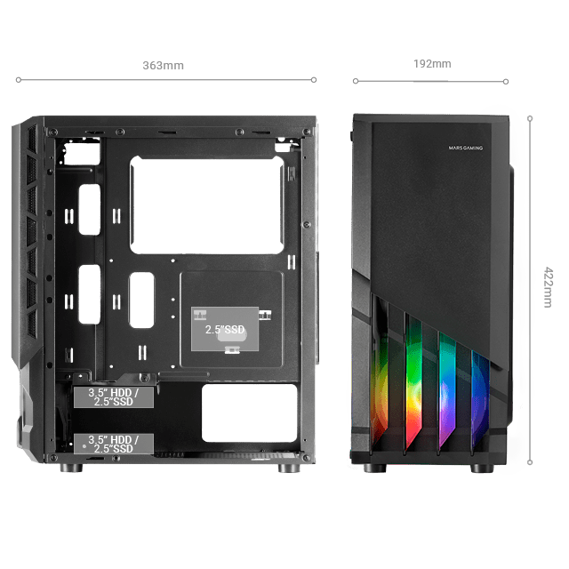 Caixa ATX MARS GAMING MCX2 RGB Acrílio Preto | nanoChip