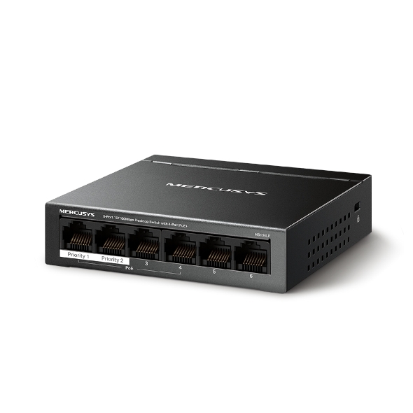 Switch MERCUSYS 6-Port 10/100 Mbps Desktop Switch with 4-Port PoE+ | nanoChip